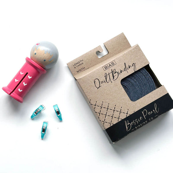 Bessie Pearl Dress Washed Denim Binding - Doohikey Designs® LLC